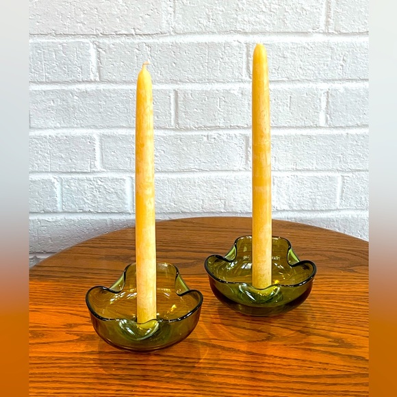 Accents | Vintage Avocado Green Pinched Glass Candle Stick Holders ...
